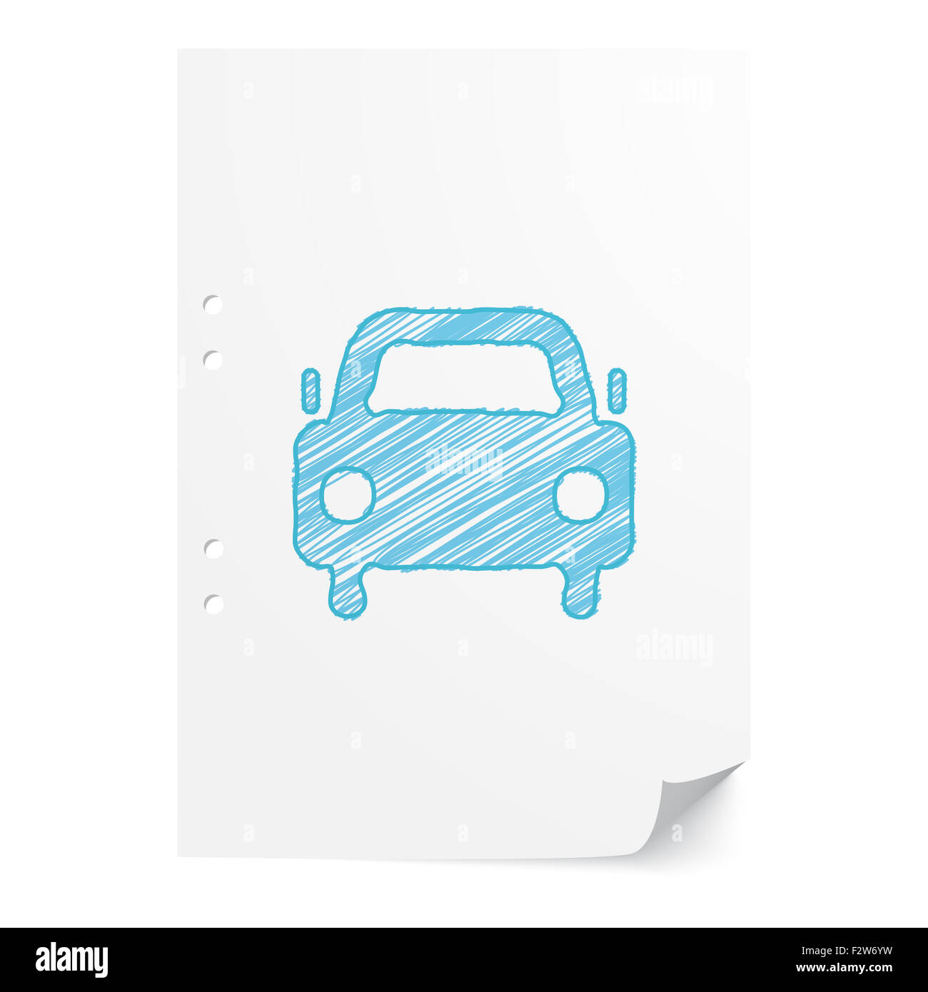 Blue handdrawn Car illustration on white paper sheet with copy space ...
