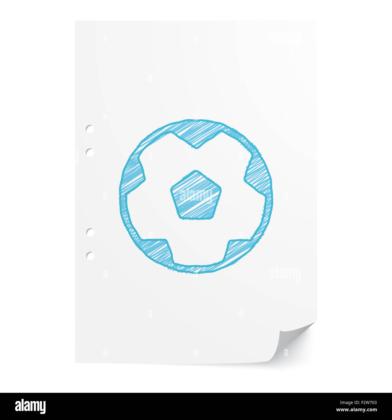Blue handdrawn Football illustration on white paper sheet with copy ...