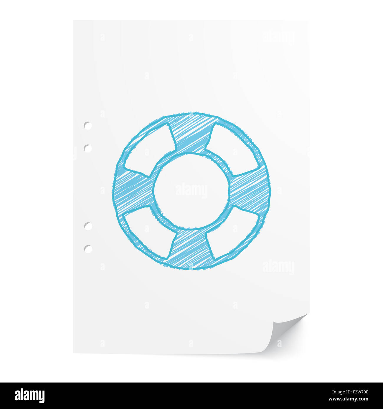 Blue handdrawn Life Buoy illustration on white paper sheet with copy ...