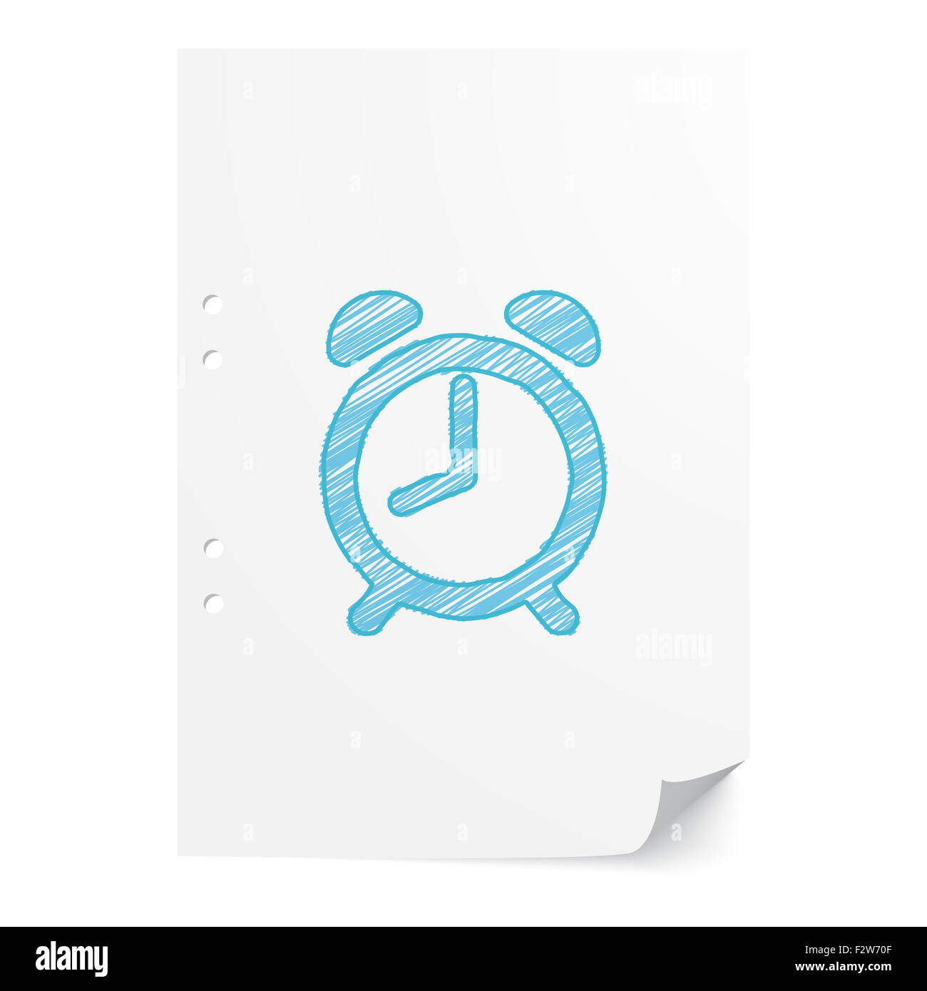 Blue handdrawn Alarm Clock illustration on white paper sheet with copy ...