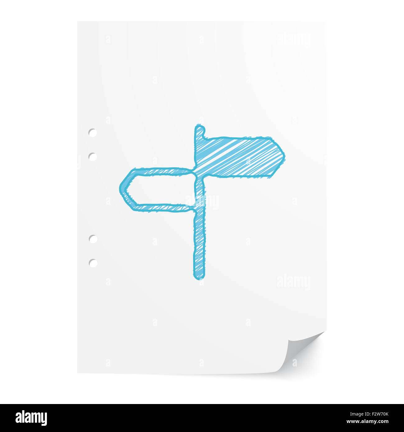 Blue handdrawn Road Signs illustration on white paper sheet with copy ...