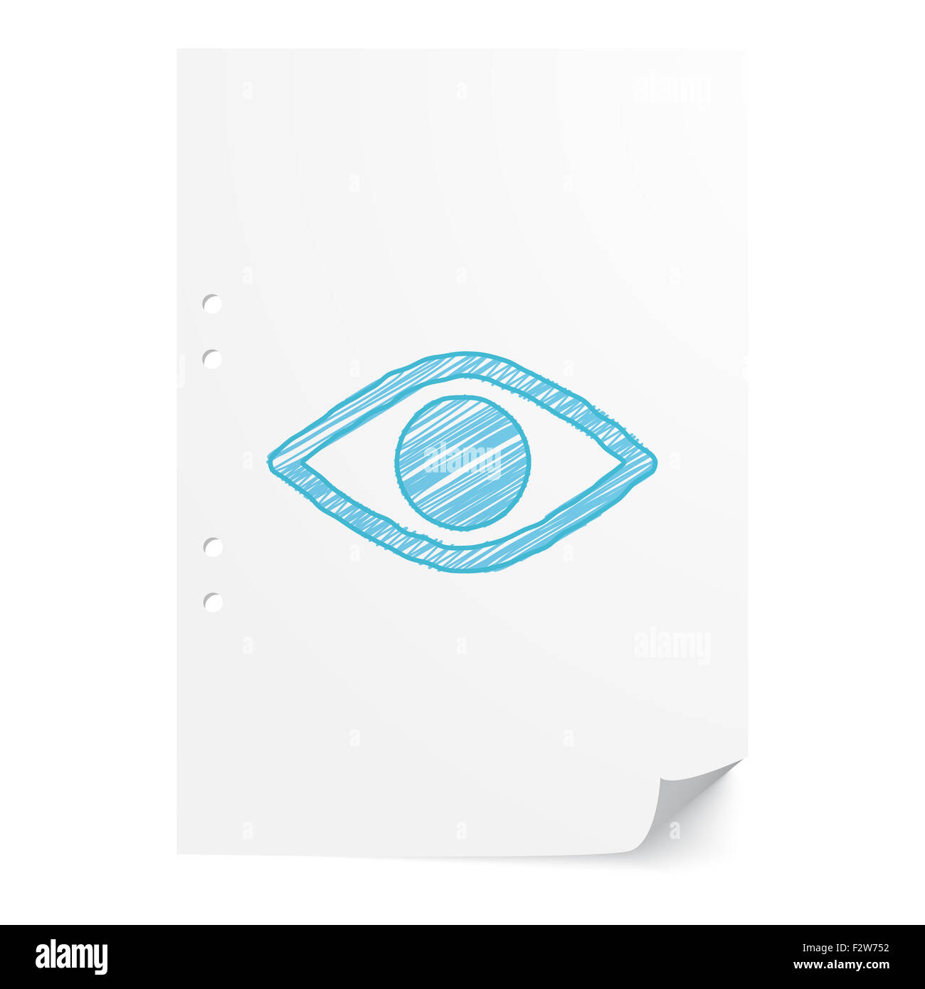 Blue handdrawn Eye Sight illustration on white paper sheet with copy ...