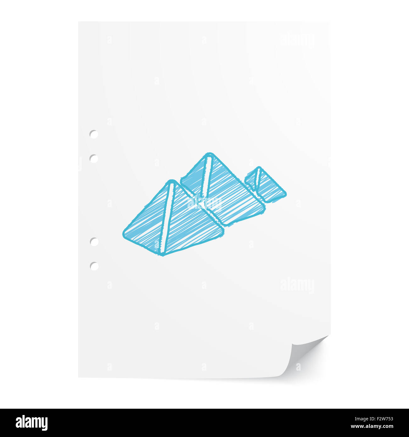 Blue handdrawn Pyramids illustration on white paper sheet with copy ...