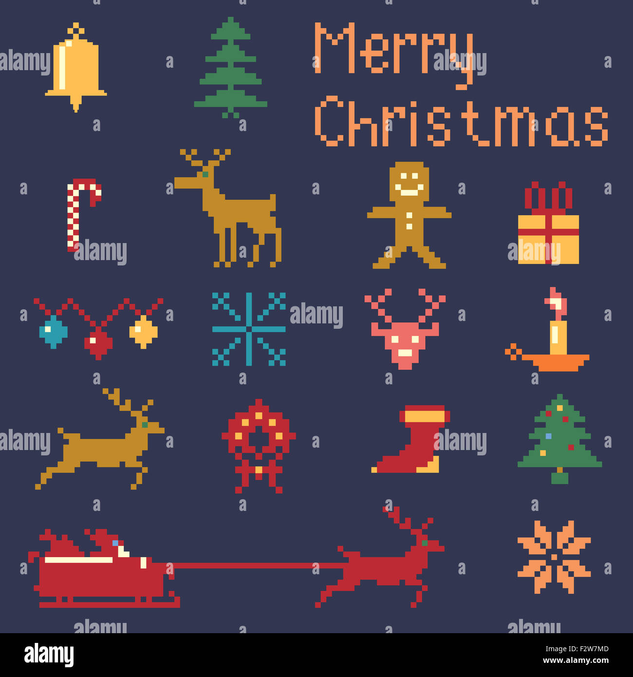 Christmas pixel style icons set, winter pattern pixels Stock Photo - Alamy