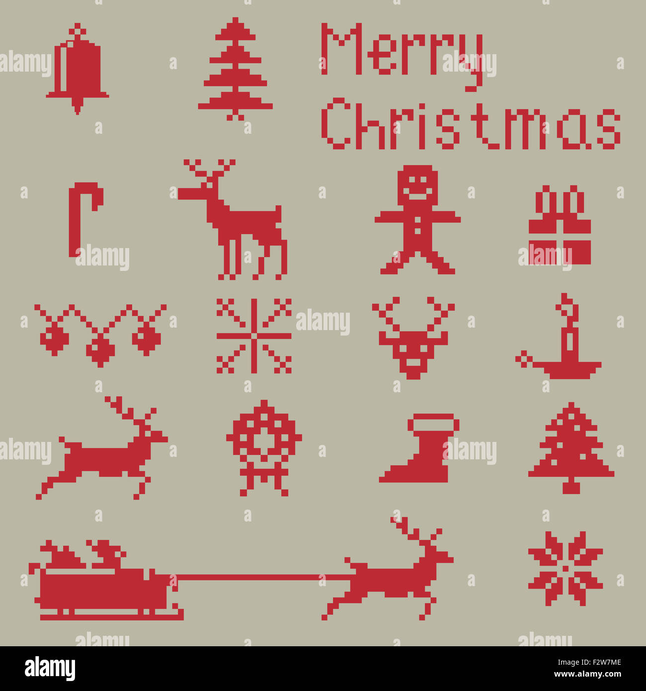 Christmas pixel style icons set, winter pattern pixels Stock Photo - Alamy