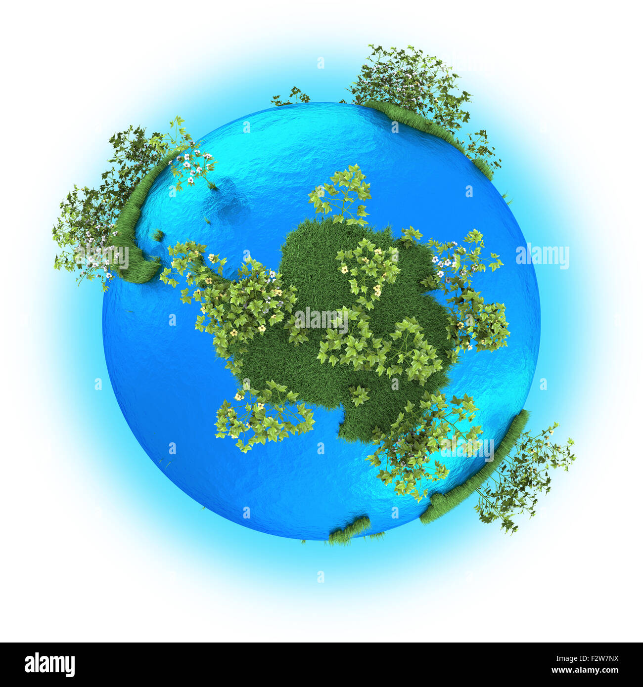 Antarctic on grassy planet Earth with cotton isolated on white ...