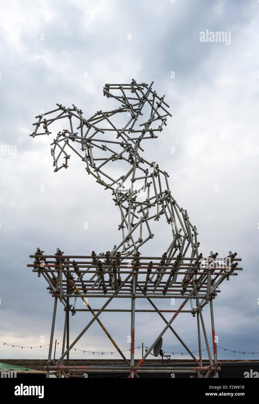 Ben Long's stallion made of scaffolding at Banksy's Dismaland Stock ...
