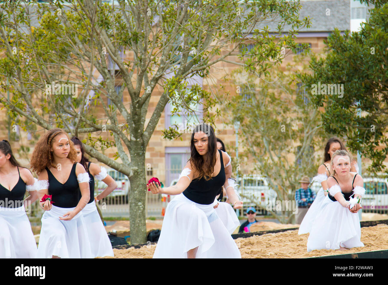 Aboriginal welcome to country dance in Barangaroo reserve park Sydney ...