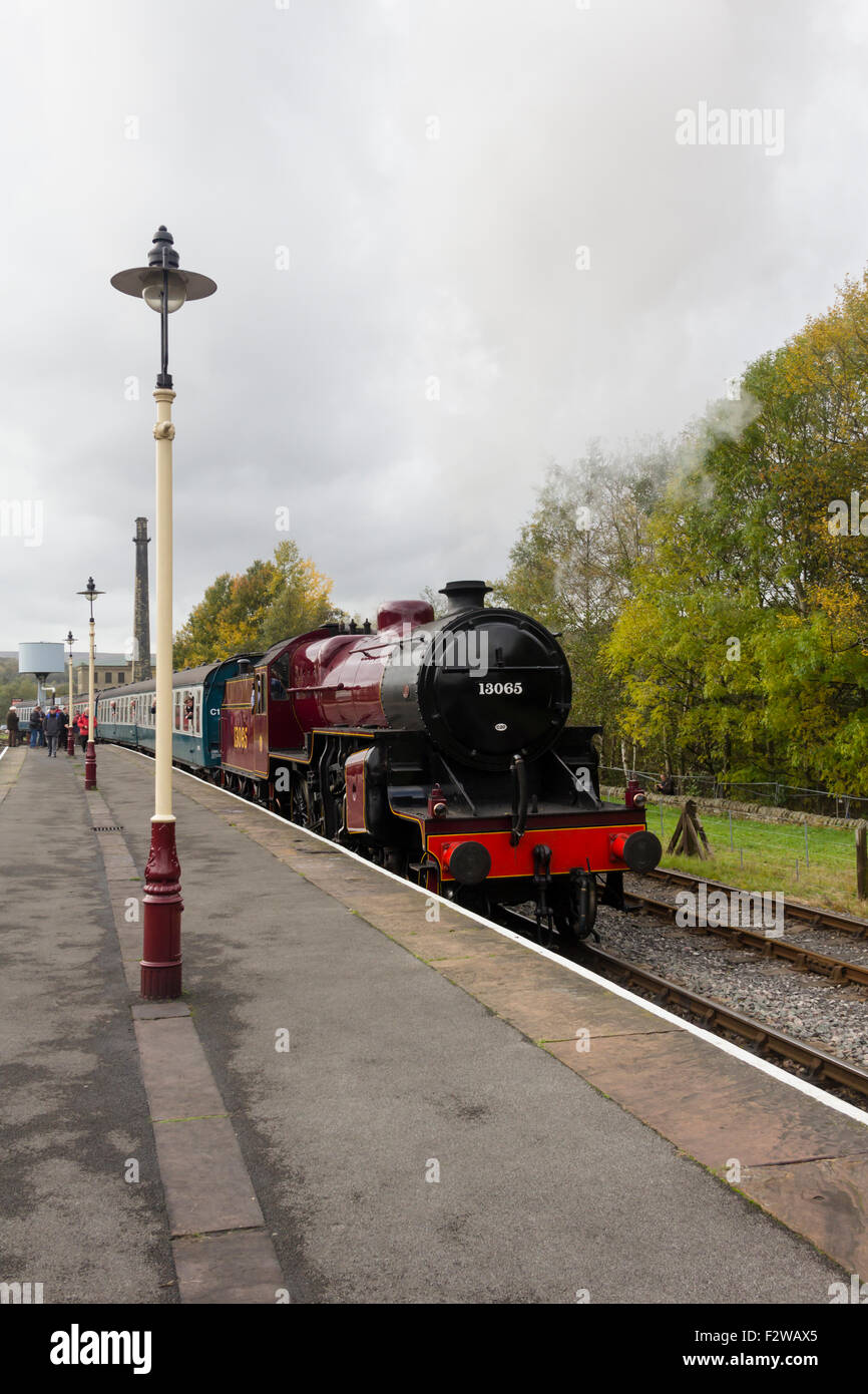 Preserved steam engine LMS class 5 'crab' 13065 at Rawtenstall station ...