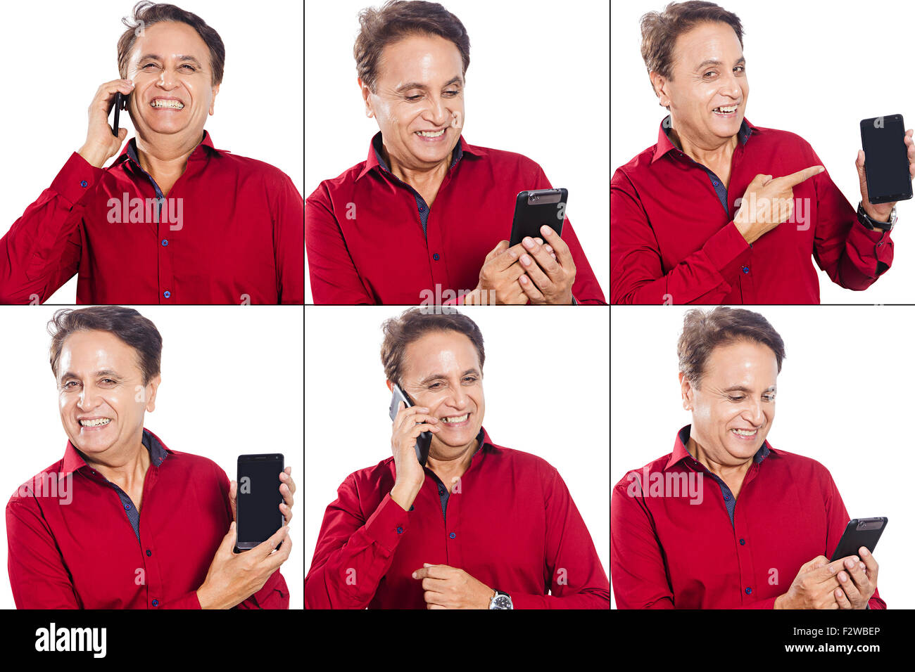 1 indian Adult Man Mobile Phone Comparison Multi Tasking Stock Photo ...