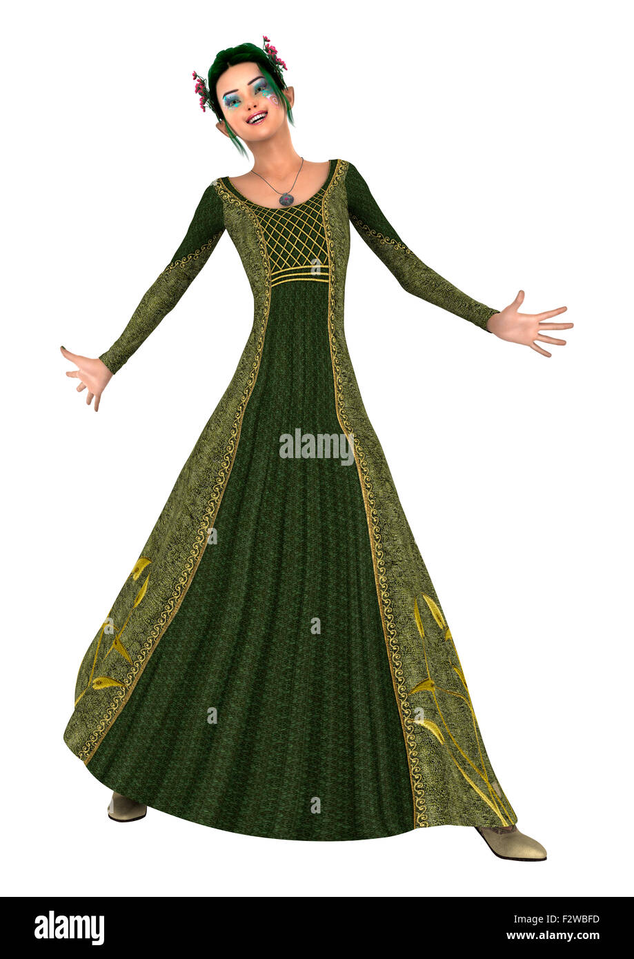 3D digital render of a beautiful princess of spring isolated on white ...