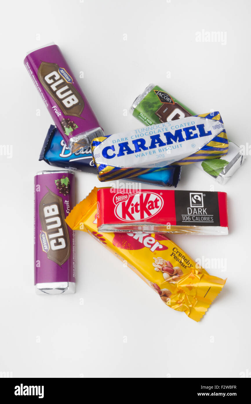 Selection of popular chocolate coated biscuit wafer bars Stock Photo ...