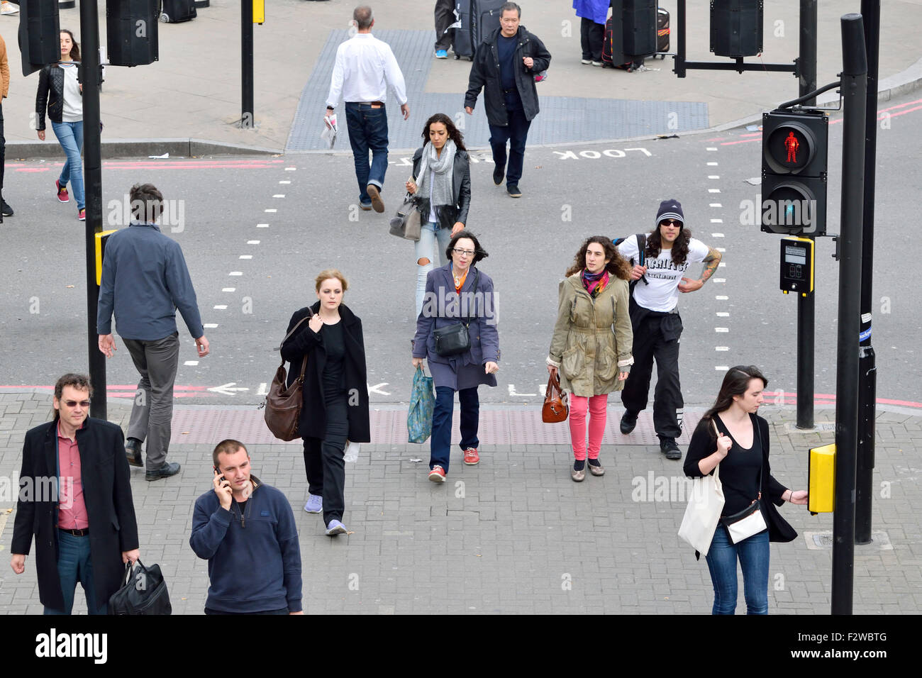 London, England, UK. Pedestrian Pelican Crossing by Kings Cross Railway ...