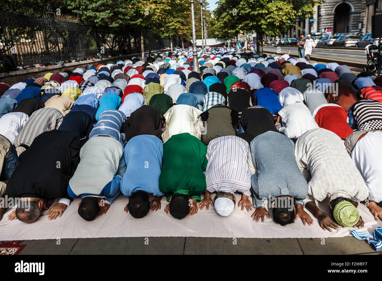 Rome, Italy. 24th Sep, 2015. Muslims devotees attend a morning prayer ...