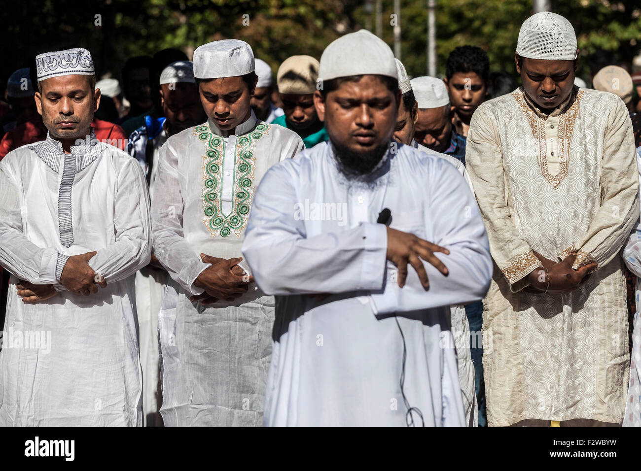Rome, Italy. 24th Sep, 2015. Muslims devotees attend a morning prayer ...