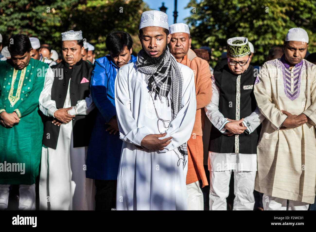 Rome, Italy. 24th Sep, 2015. Muslims devotees attend a morning prayer ...