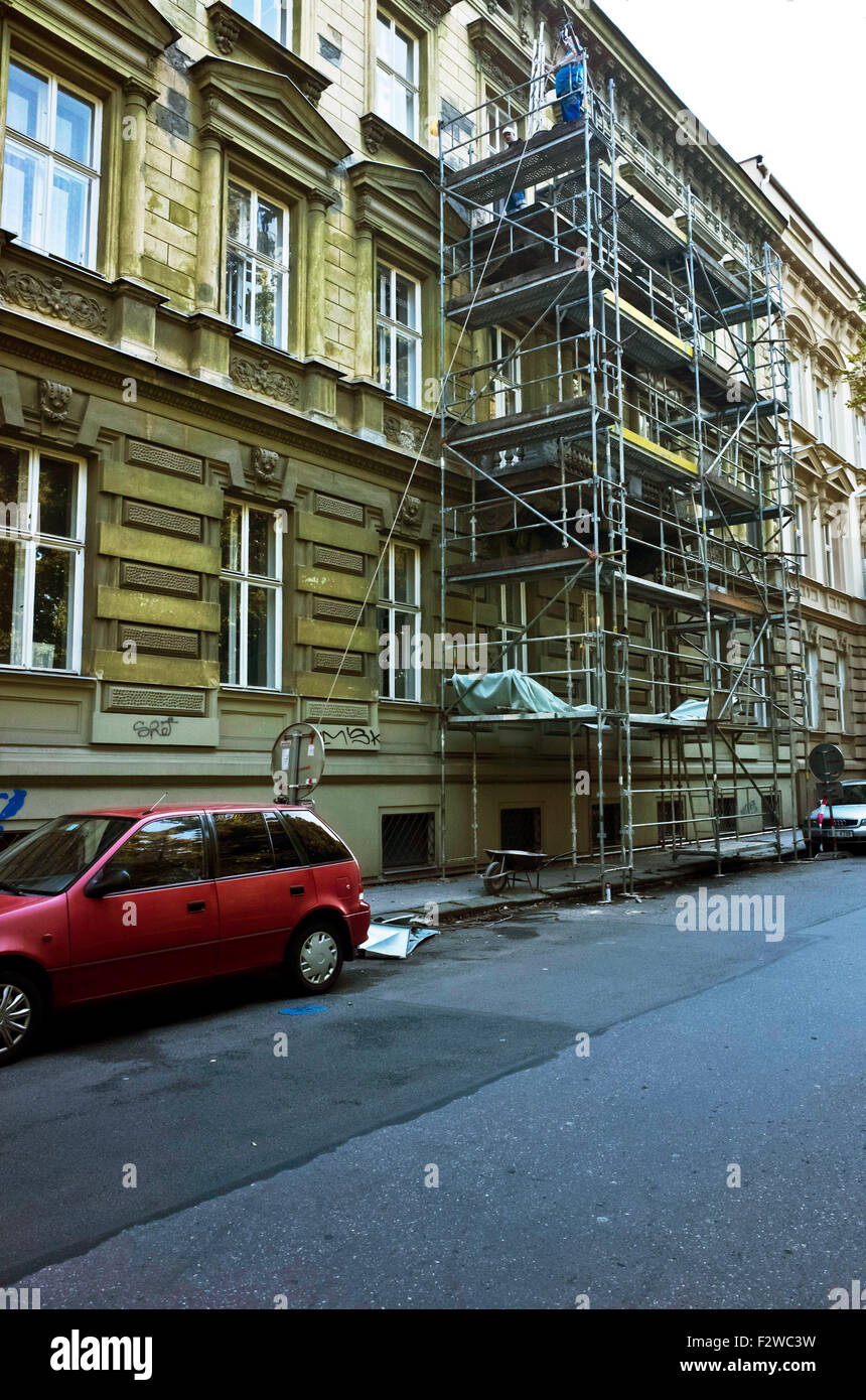 scaffoldings for reconstruction work in a building Stock Photo - Alamy