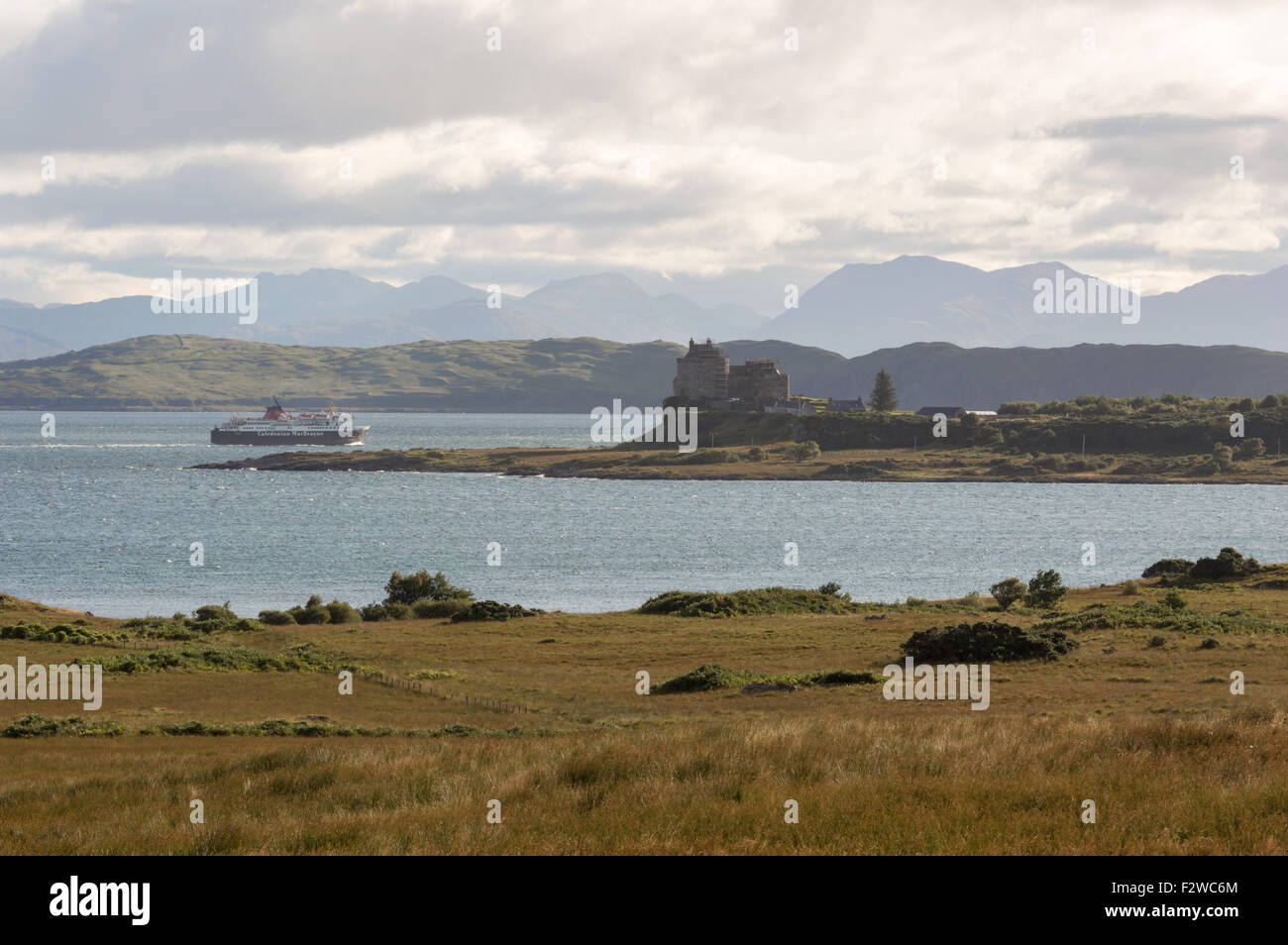 Castle Duart with passenger ferry travelling from Craignure on the Isle ...
