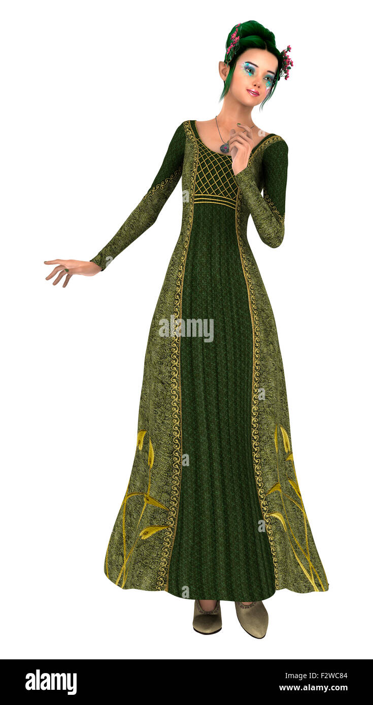 3D digital render of a beautiful princess of spring isolated on white ...