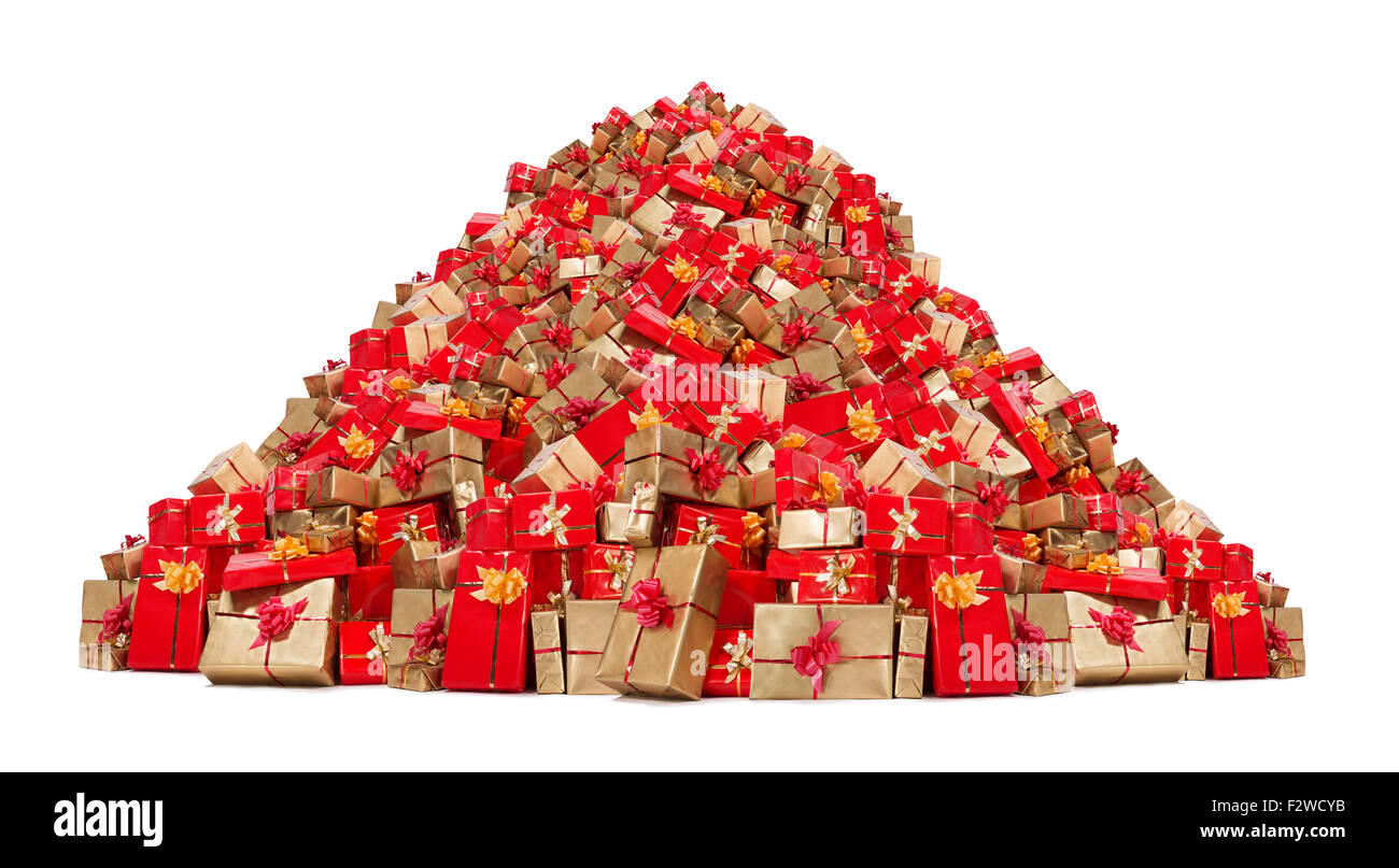Pile of Christmas gifts isolated on white background Stock Photo - Alamy