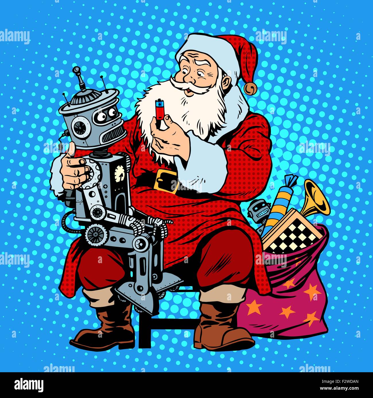 Santa Claus gift robot battery Stock Vector Image & Art - Alamy