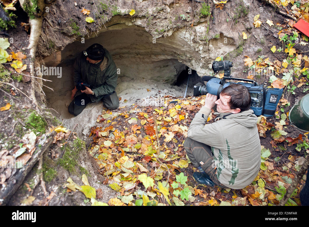 Sandstone cave explorer filmed in Abava river basin Kurzeme Latvia ...