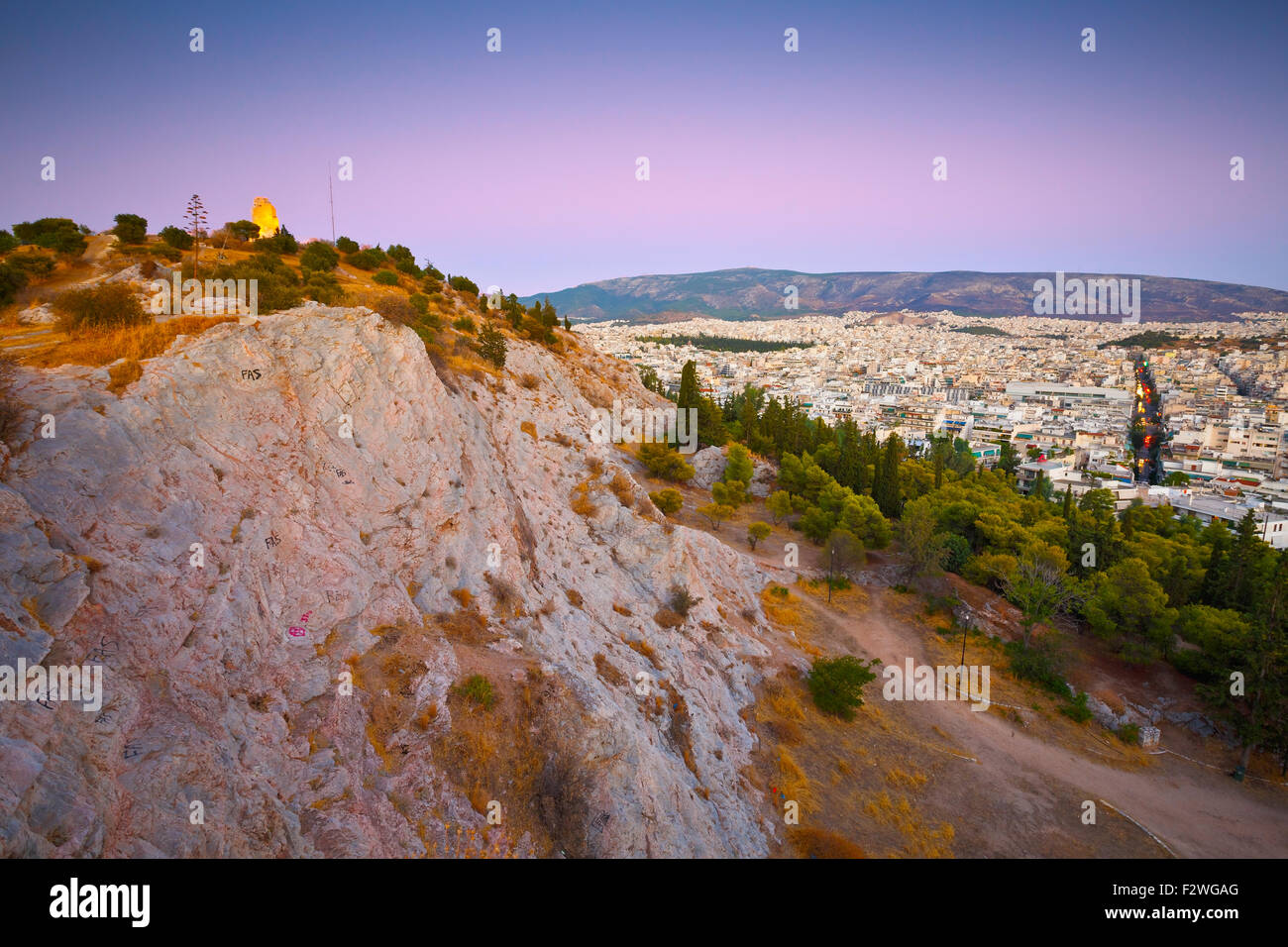 Philopappos Monument and view of Athens from Filopappou hill, Greece ...