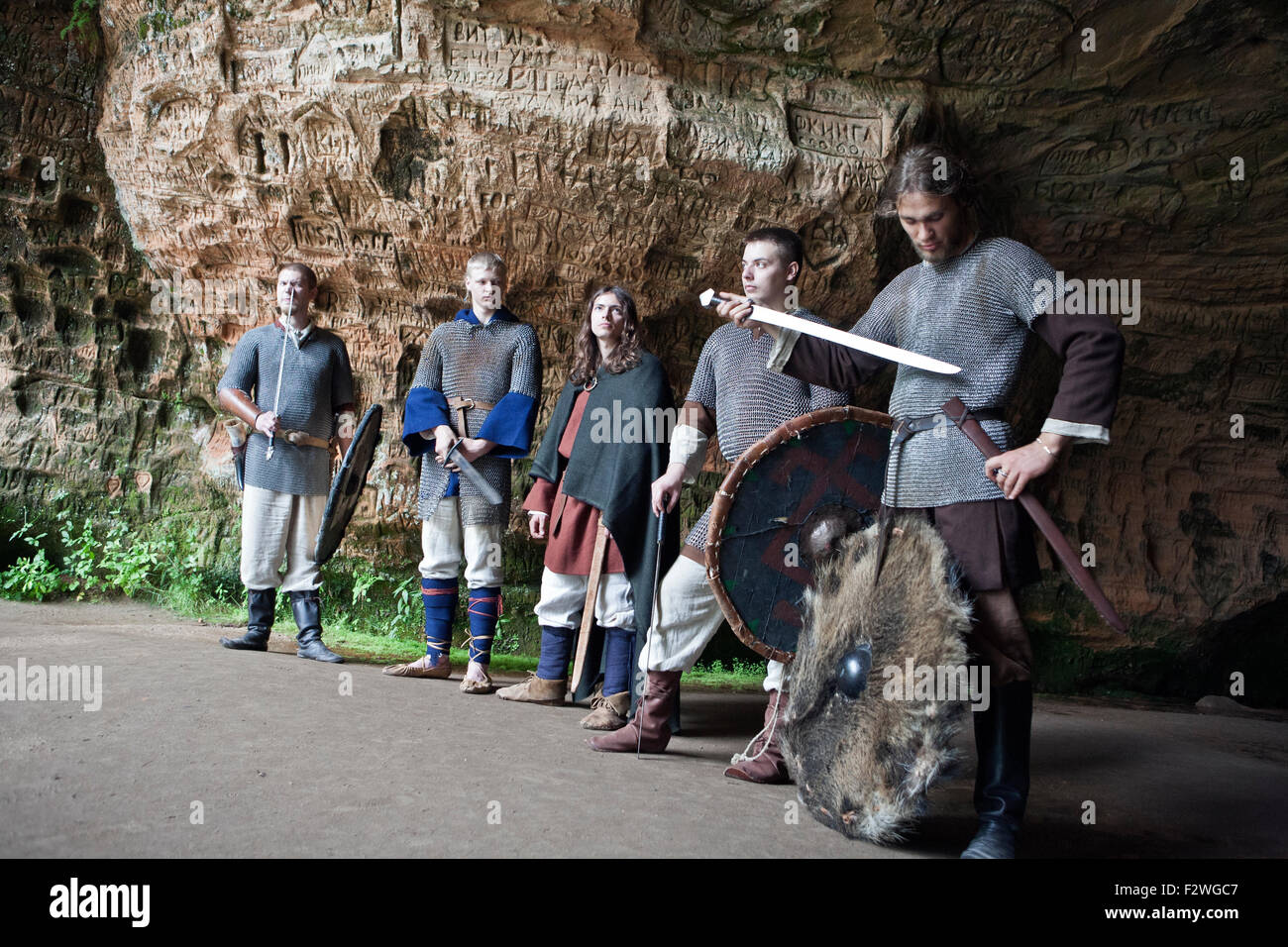 Members of the Folklore and Ancient Fight group Vilkaci Stock Photo - Alamy