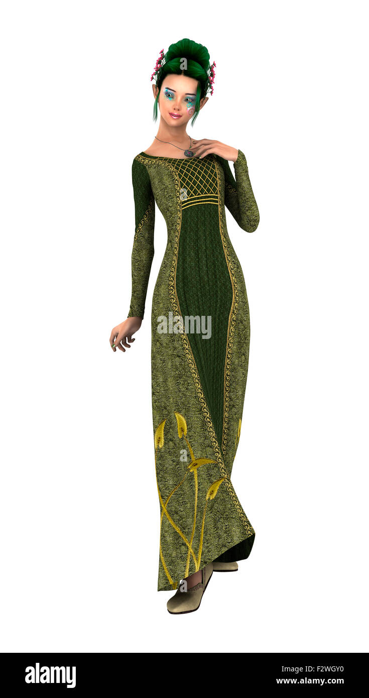 3D digital render of a beautiful princess of spring isolated on white ...