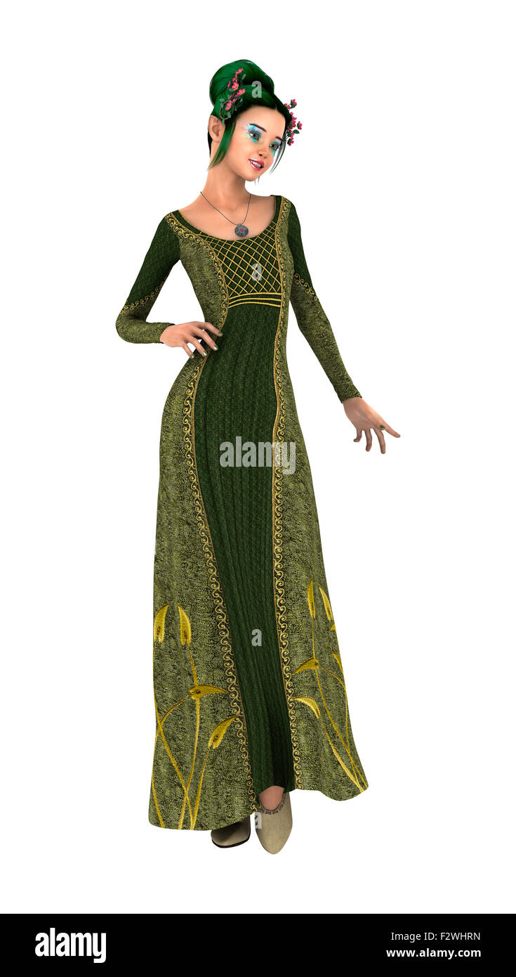 3D digital render of a beautiful princess of spring isolated on white ...