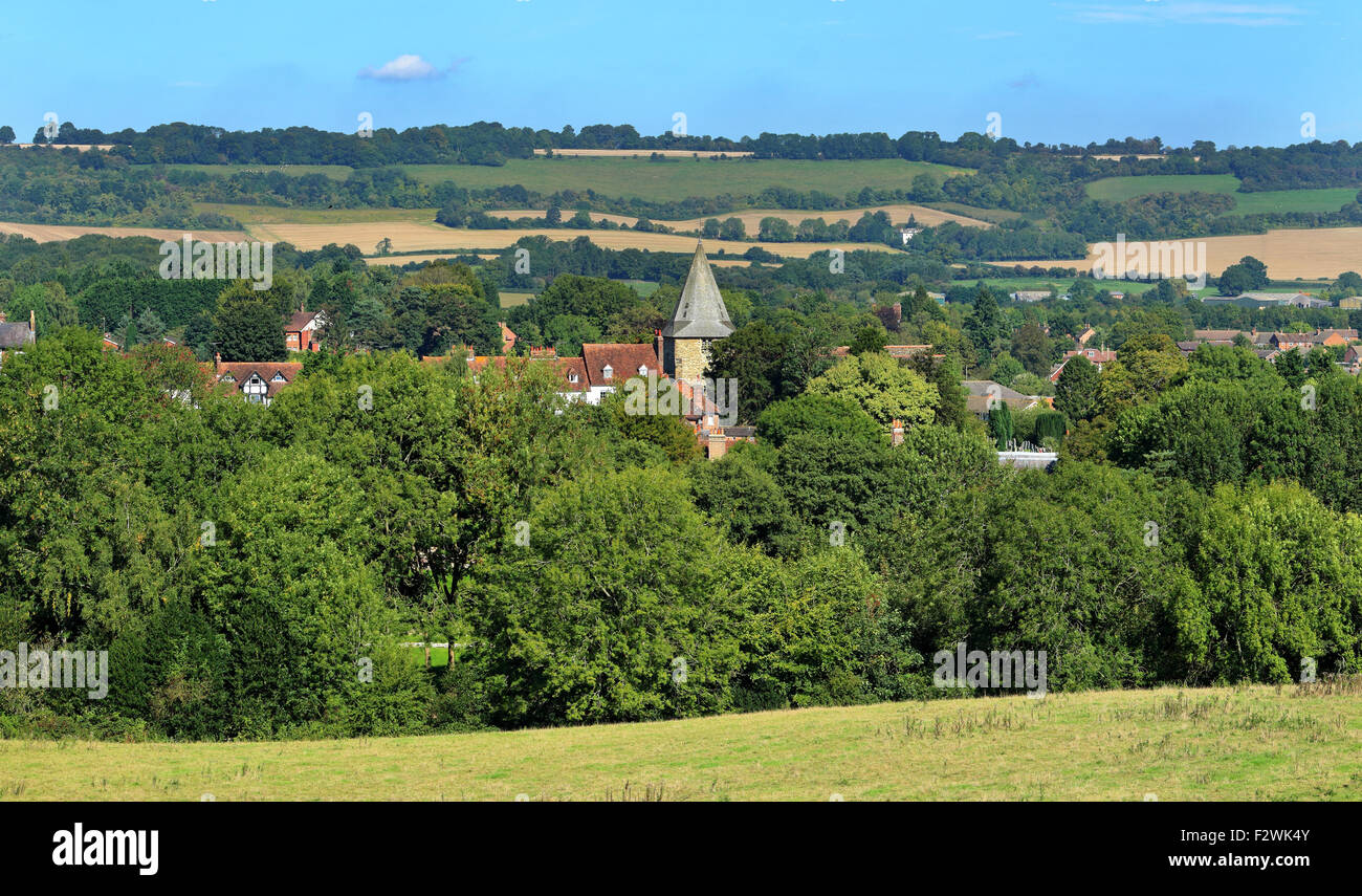 An English Landscape in Kent with Town of Westerham in the valley Stock ...