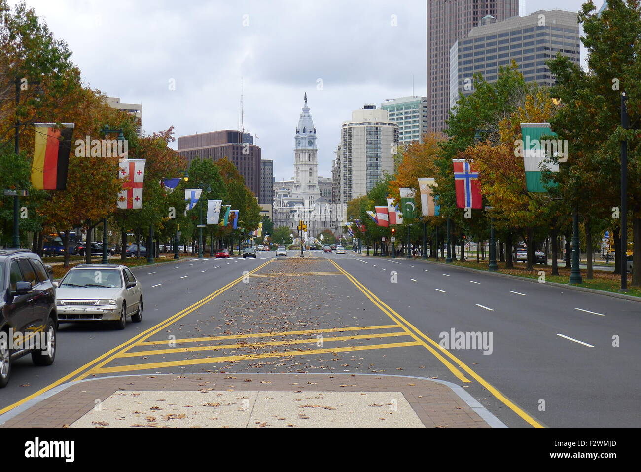Autumn of Benjamin Franklin Parkway and Philadelphia City Hall Stock ...