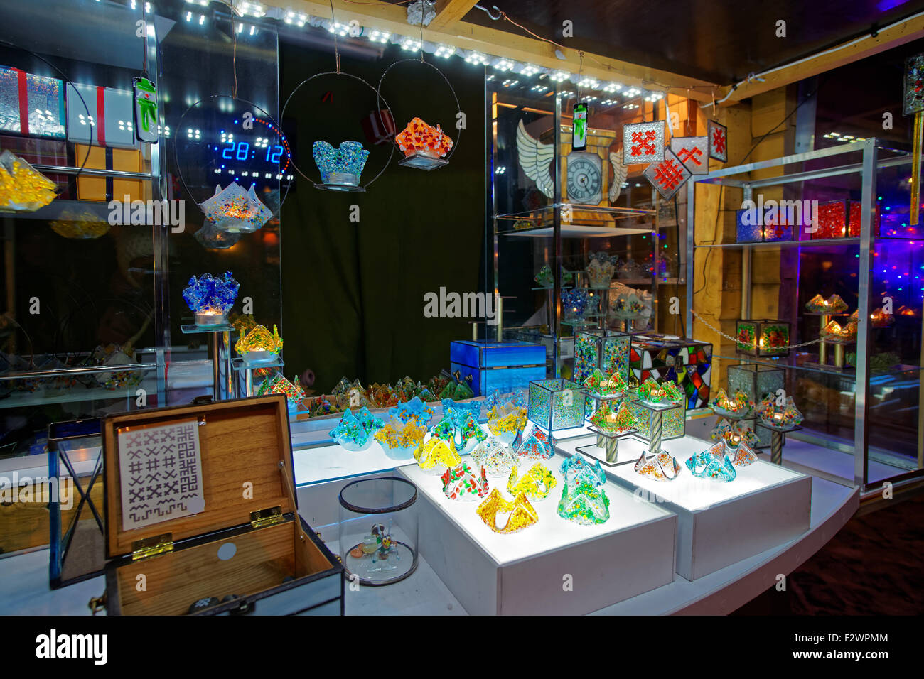 Traditional European Christmas shop with handmade souvenirs made of ...
