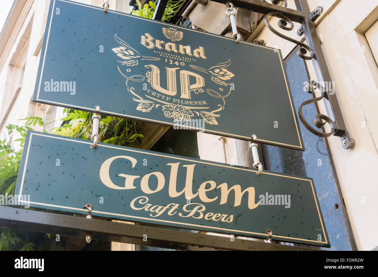 Sign outside a Dutch bar advertising Brand Up and Gollem craft beers ...
