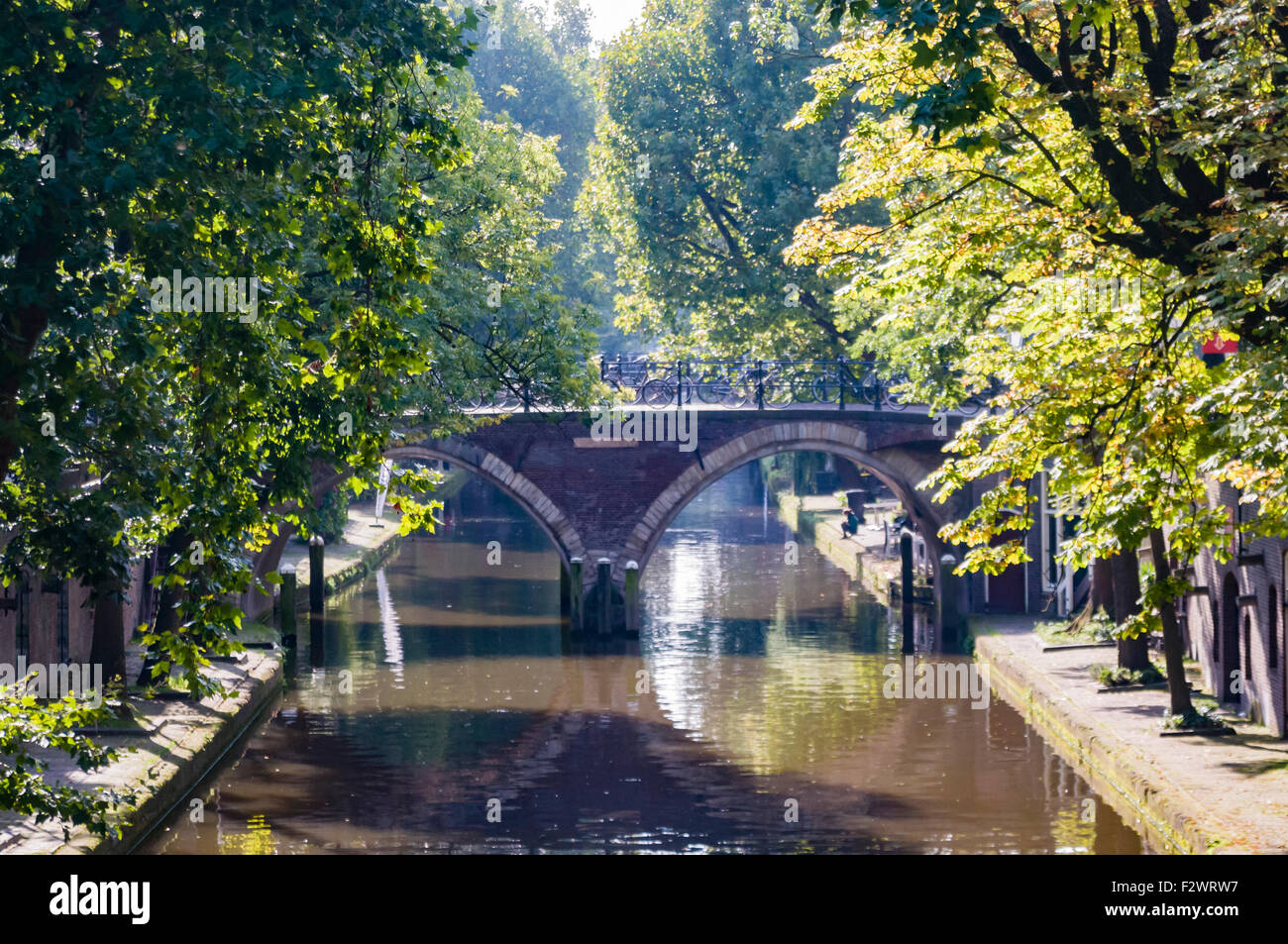 Bridge and wharfs along the canal in the Dutch city of Utrecht ...