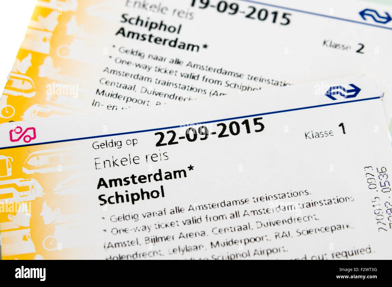 Return tickets for Amsterdam to Schiphol Airport on the Nederlandse Spoorwegen (NS) train Stock ...