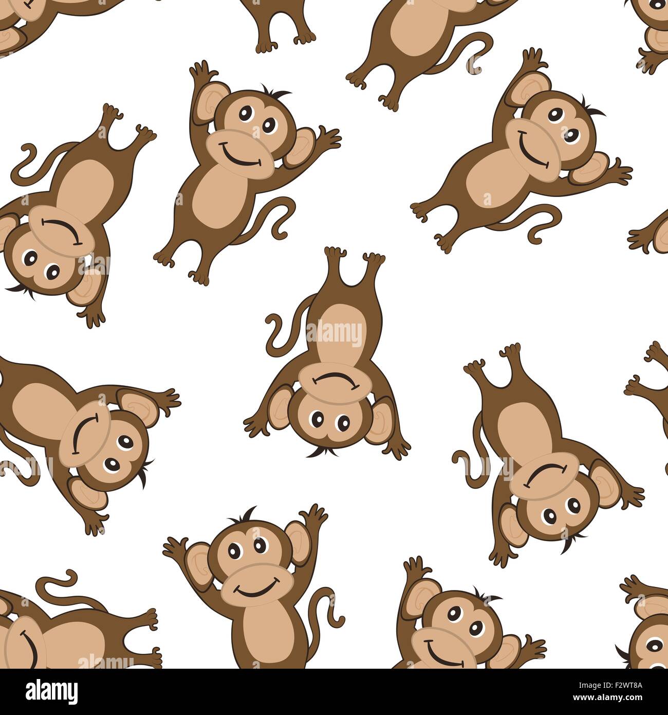 Seamless Pattern From Funny Cartoon Character Monkey With Smile and ...
