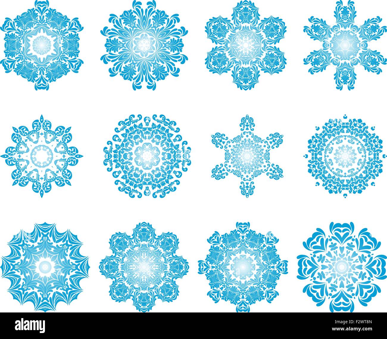 Set of Twelve Circle Snowflakes Ornaments. Vector Illustration Stock ...