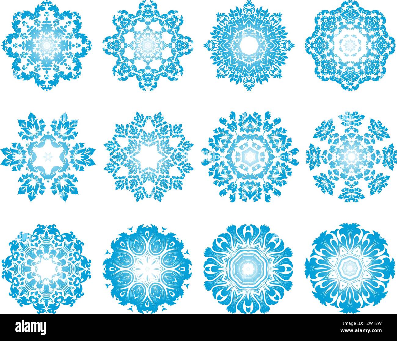 Set of Twelve Circle Snowflakes Ornaments. Vector Illustration Stock ...