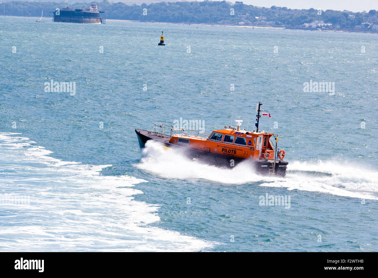 A Southampton pilot's launch in The Solent off Portsmouth, Hampshire UK ...