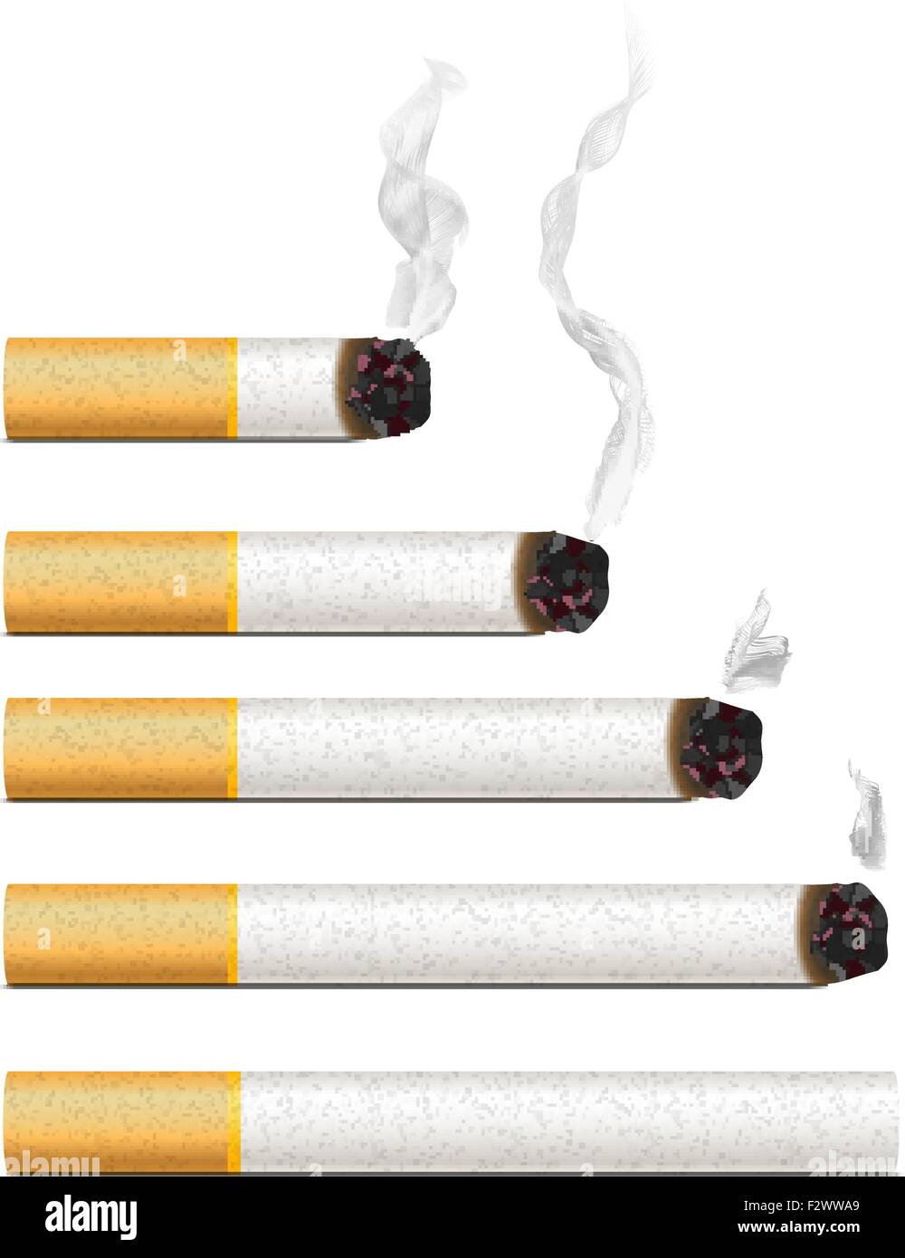 Set of five different realistic cigarettes with smoke isolated on white ...