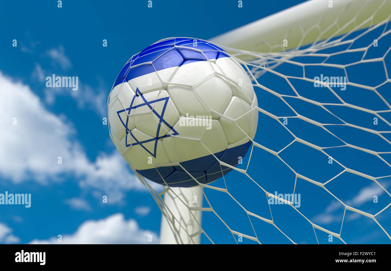 Israel flag and soccer ball, football in goal net Stock Photo - Alamy