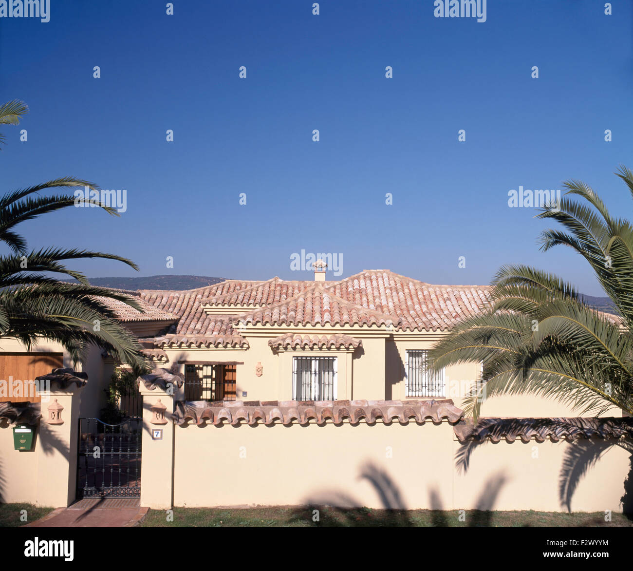 Exterior of traditional Spanish villa with clay tiled roof Stock Photo ...