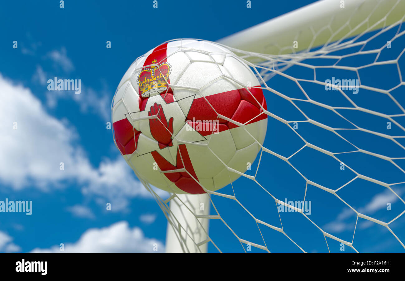 Northern Ireland flag and soccer ball, football in goal net Stock Photo ...