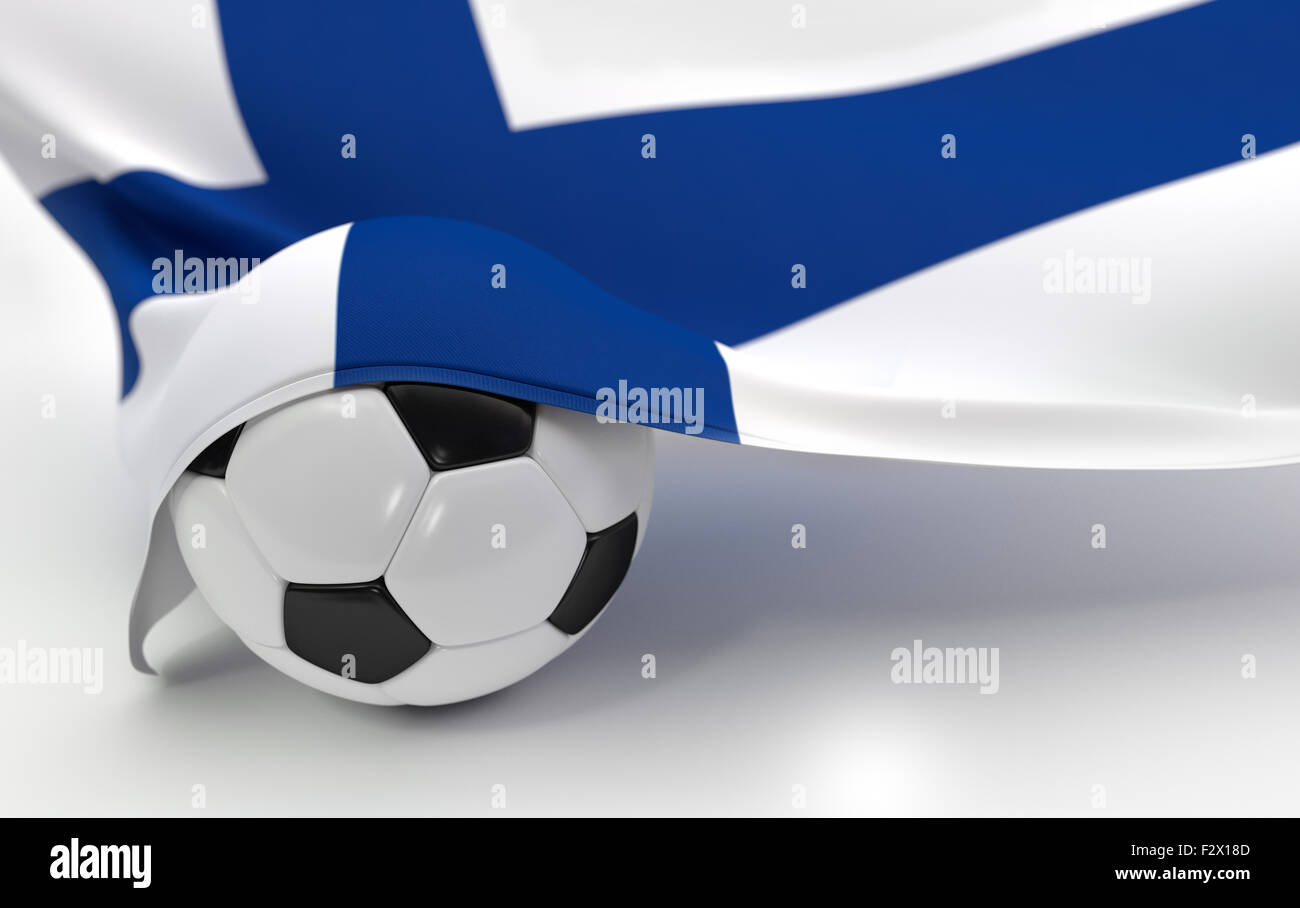 Finland flag and soccer ball on white backgrounds Stock Photo - Alamy