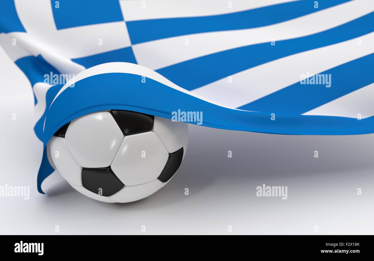 Greece flag and soccer ball on white backgrounds Stock Photo - Alamy
