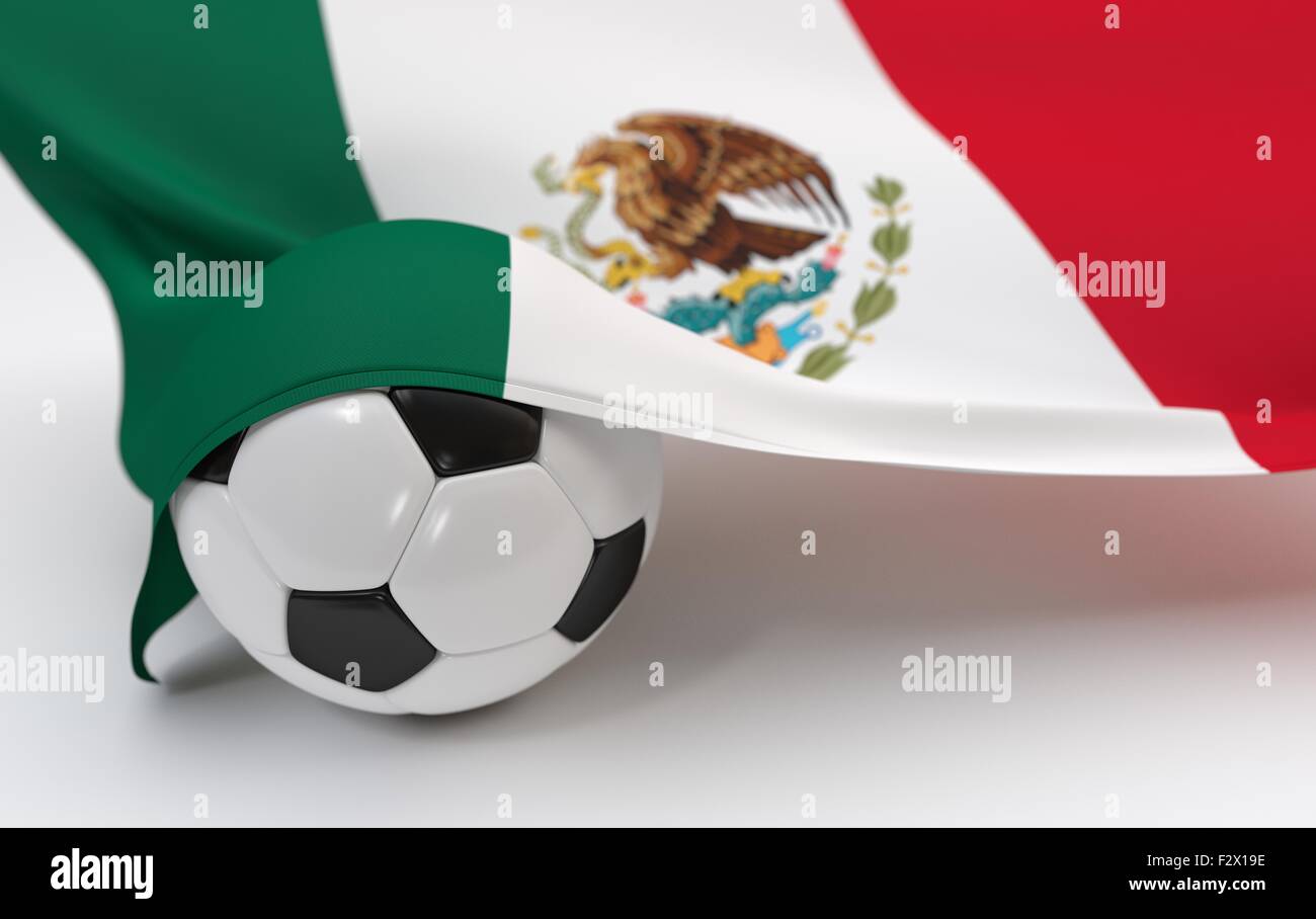Mexican flag and soccer ball on white backgrounds Stock Photo - Alamy