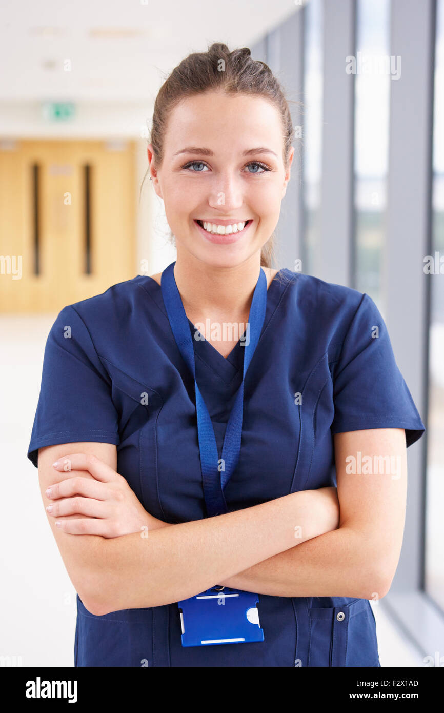 Portrait Of Female Nurse Standing In Hospital Corridor Stock Photo - Alamy