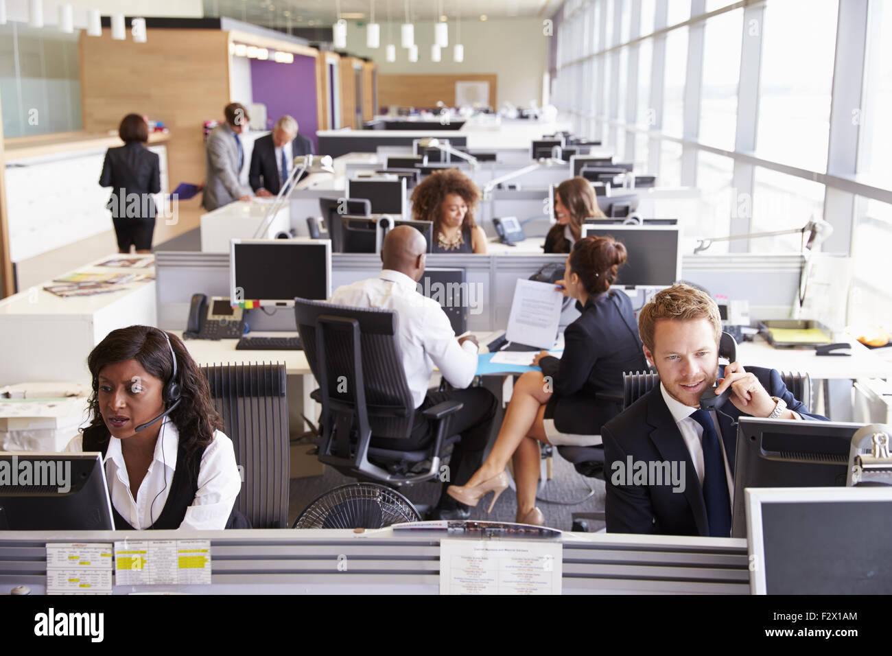 Colleagues busy working at desks in an open plan office Stock Photo - Alamy