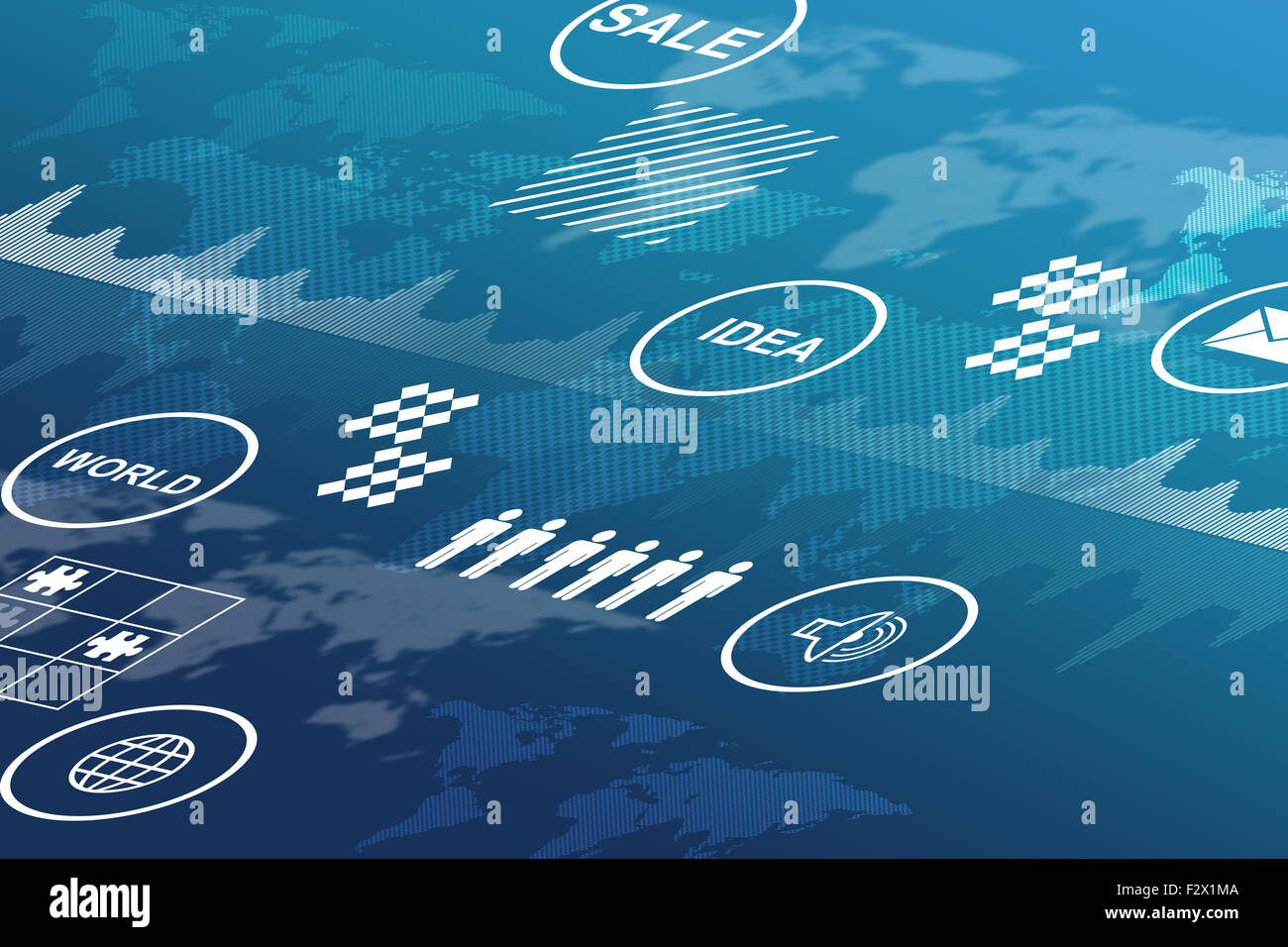 Abstract blue background with different symbols Stock Photo - Alamy